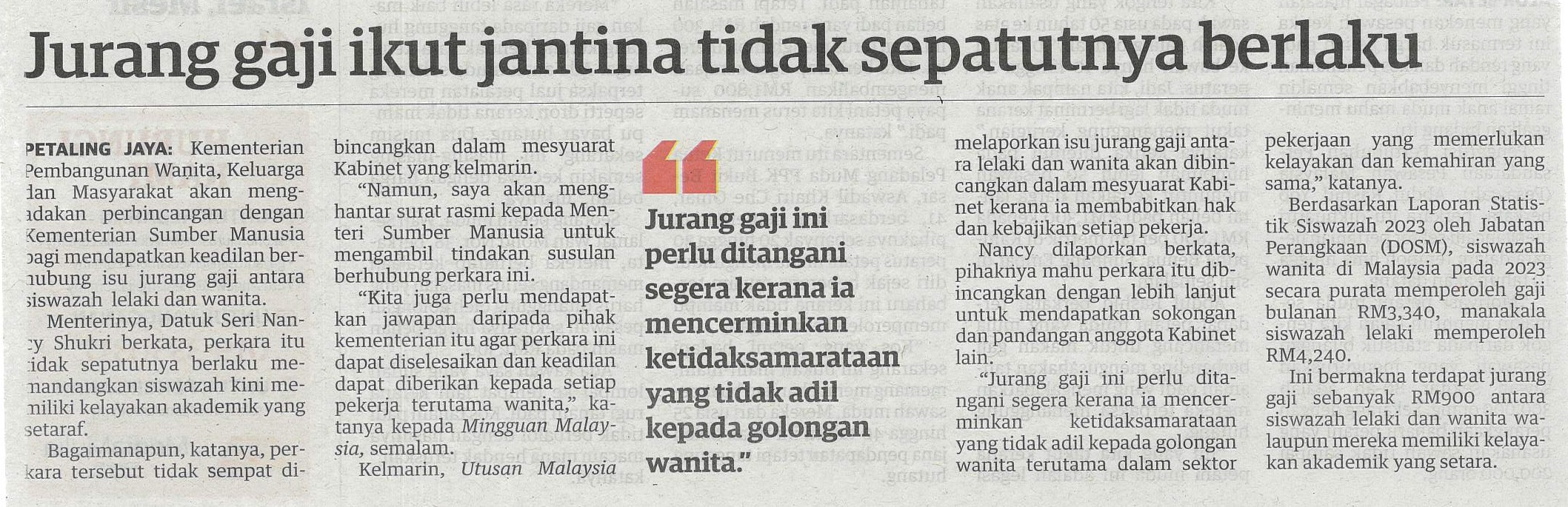 Jurang gaji ikut jantina tidak sepatutnya berlaku | Jabatan Tenaga ...