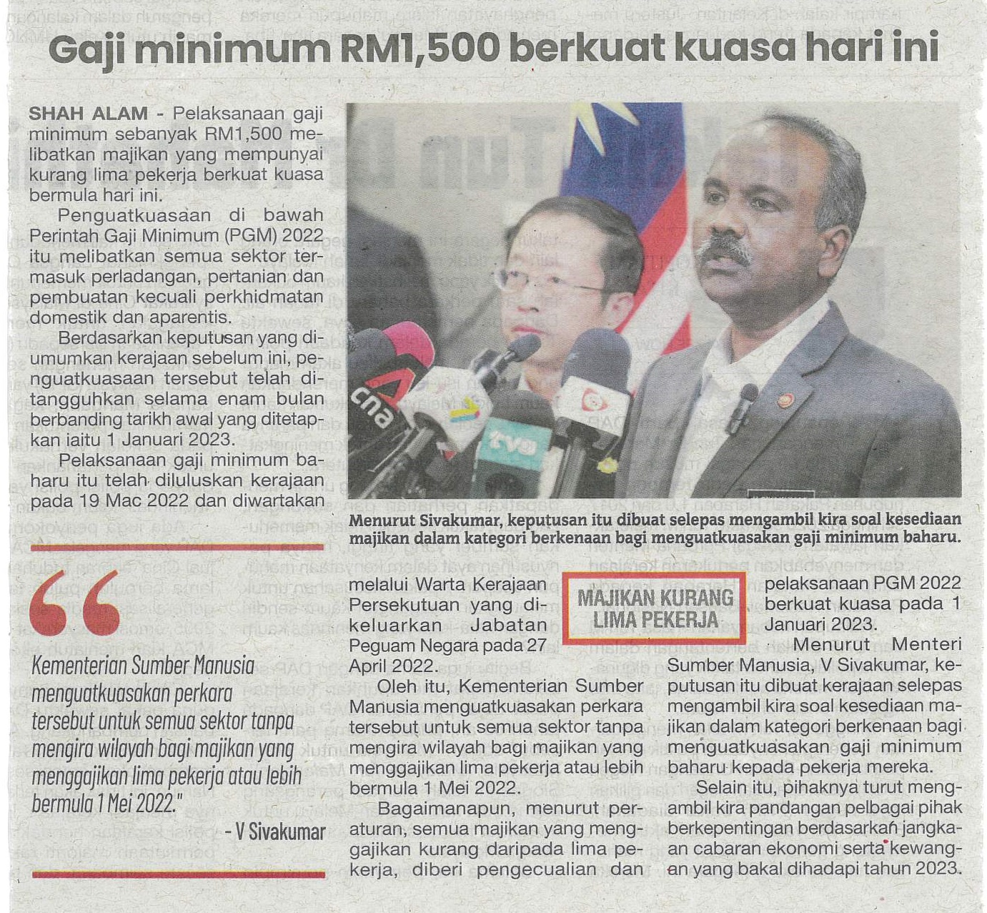 gaji minimum RM1,500 berkuat kuasa hari ini | Jabatan Tenaga Kerja ...